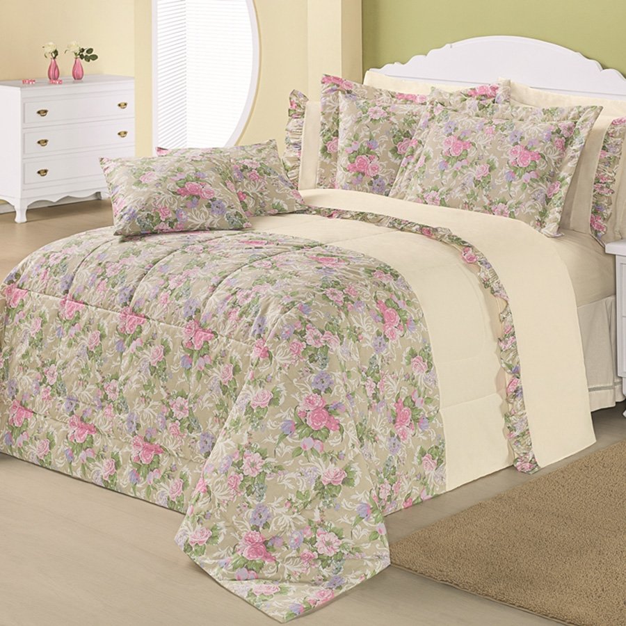 Colcha Cama Queen Maryane Marfim Peças Essencial Enxovais