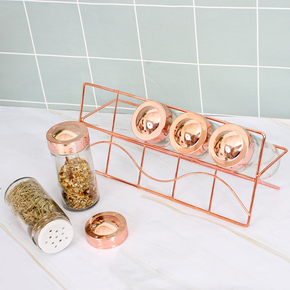 Kit Porta Temperos Rose C 5 Peças Base E Tampa Protetora