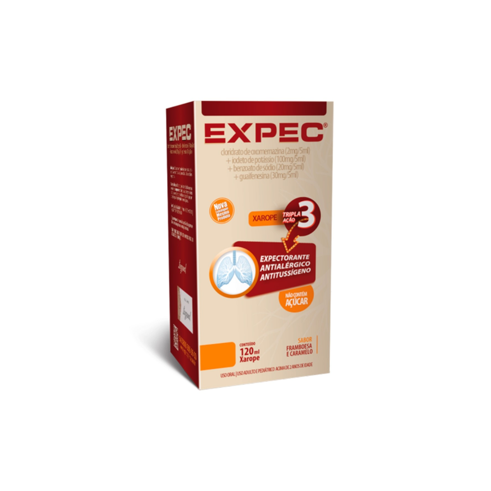 Expec 0,4mg/mL + 20mg/mL + 4mg/mL + 6mg/mL, 1 frasco de 120mL de xarope