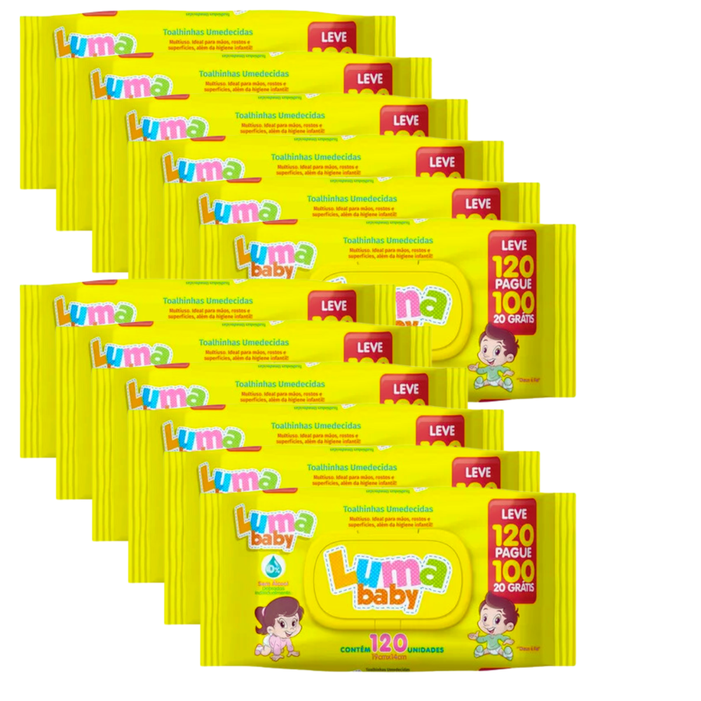 Kit com 12 Toalhas Umedecidas Luma Baby com 120 unidades cada
