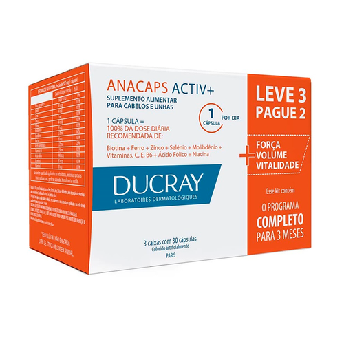 Anacaps Ducray Activ+ leve 3 pague 2 caixas com 30 cápsulas cada
