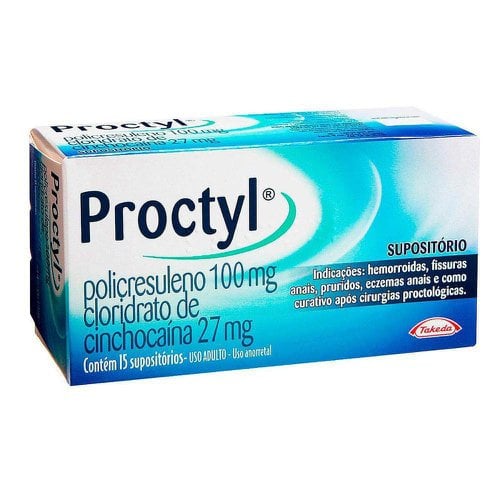 Proctyl 100mg + 27mg, caixa com 15 supositórios de uso retal