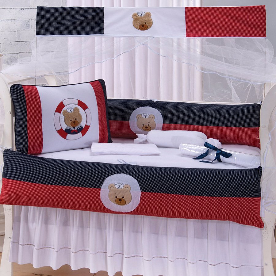 Kit Berço Marinheiro Vermelho 9 Peças | Essencial Enxovais