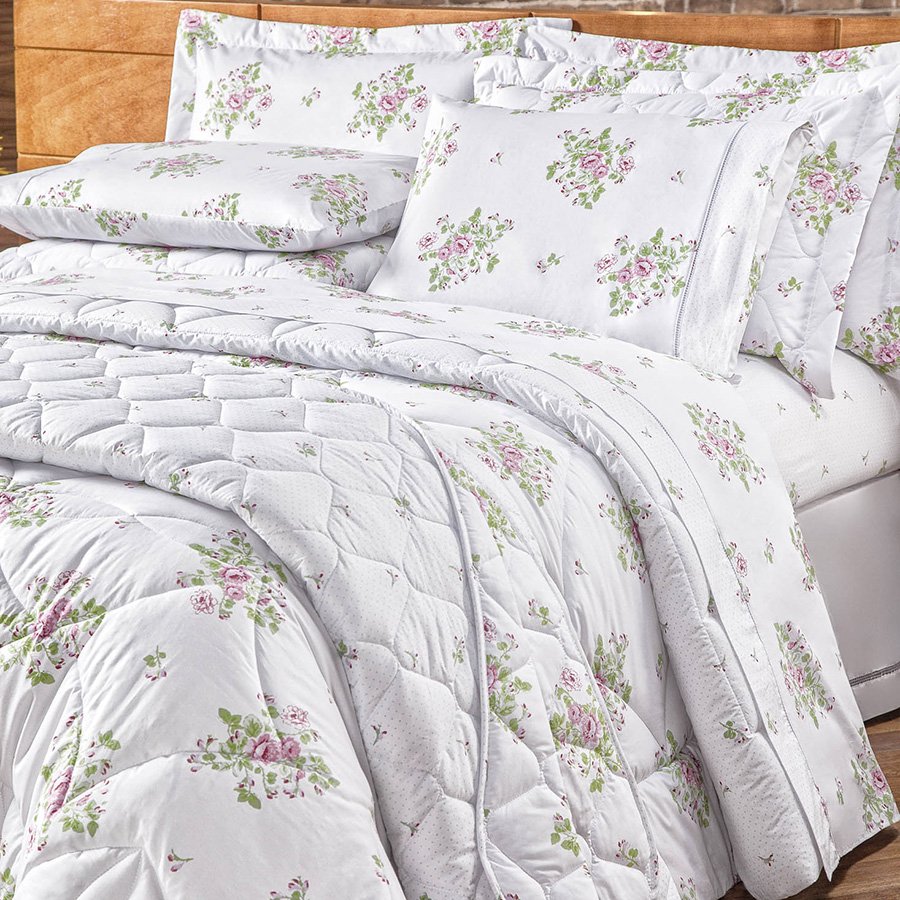 Edredom Queen Dupla Face Solaris Branco 3 Peças | Essencial Enxovais