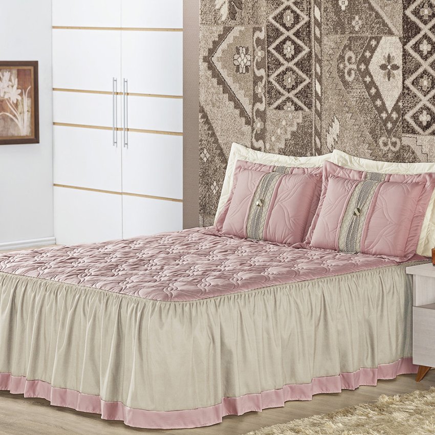 Colcha Queen Melina Rosê 5 Peças | Essencial Enxovais