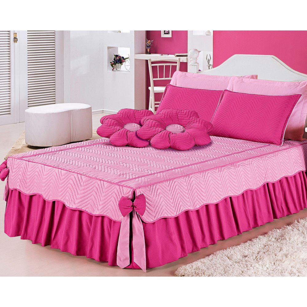 Kit Colcha Queen Mariana Rosa 7 Peças | Essencial Enxovais