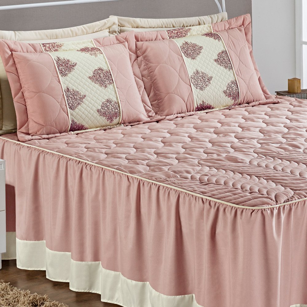 Colcha Queen Súria Rosê 5 peças | Essencial Enxovais