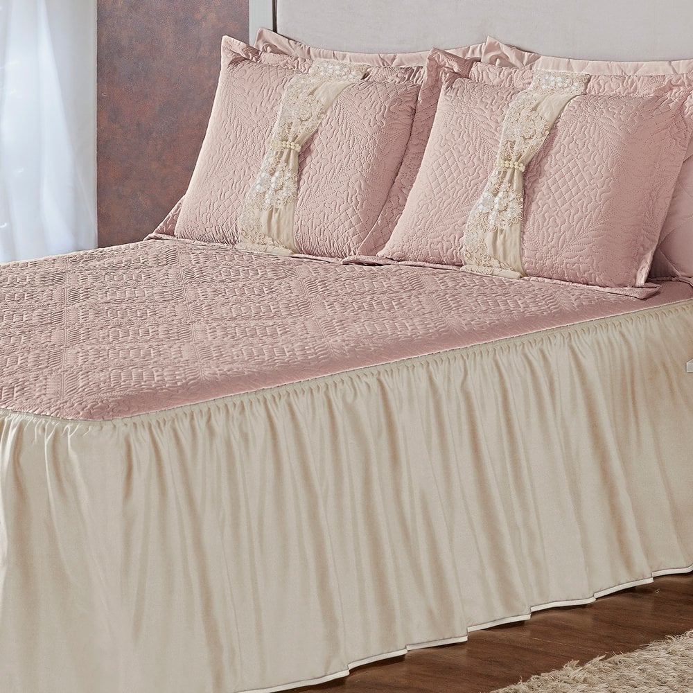 Colcha Queen Acordes Rosê 5 Peças | Essencial Enxovais