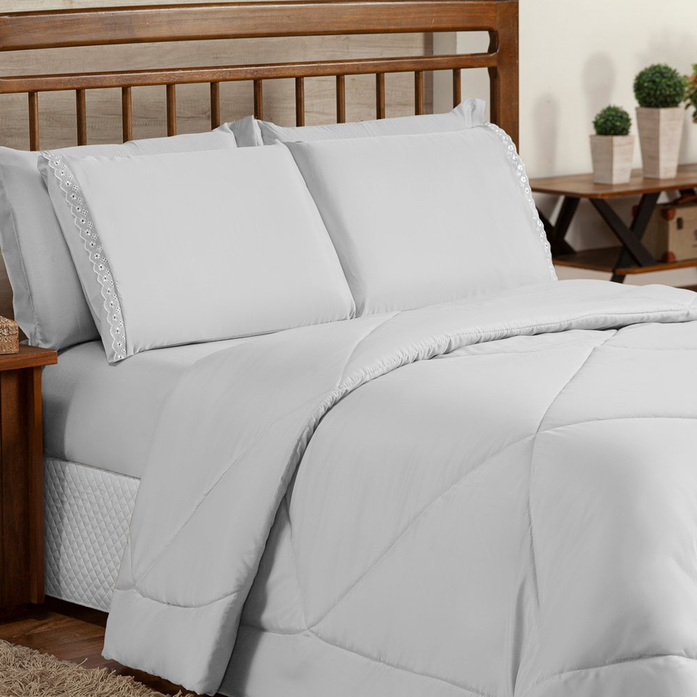 Kit Edredom Queen Aconchego Branco 6 Peças | Essencial Enxovais