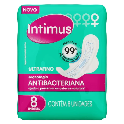 Absorvente com abas intimus c/8 ultrafino antibacteriana | Farmácias Heroos