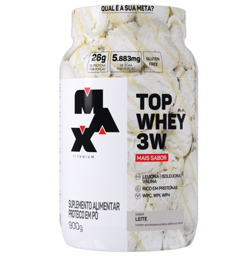 Top Whey 3W + Sabor 900G - Max Titanium Leite | Farmácias Heroos