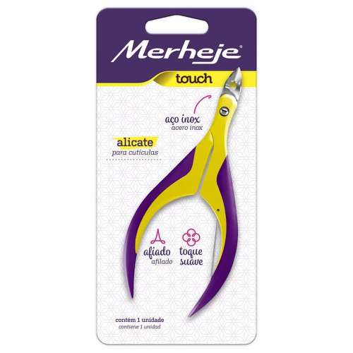 ALICATE DE CUTÍCULA MERHEJE TOUCH AMARELO/VIOLETA