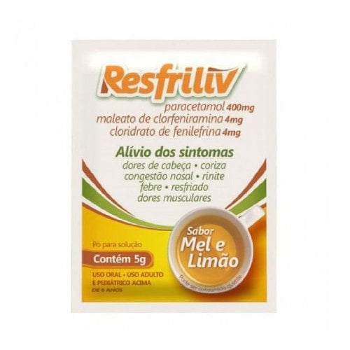 Resfriliv 400mg + 4mg + 4mg, envelope com 5g de po para solucao de uso ...
