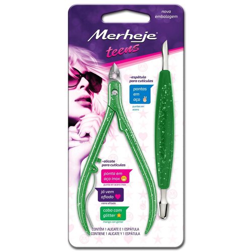 Conjunto Alicate Para Cutículas + Espátula Teens Verde