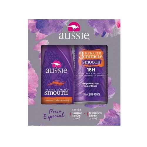 Kit Aussie Smooth Shampoo 180ml + Creme de Tratamento 3 Minutos 236ml