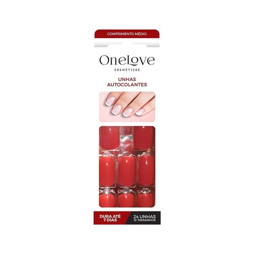 Unhas Autocolantes One Love media, vermelho glitter com laco com 24 ...