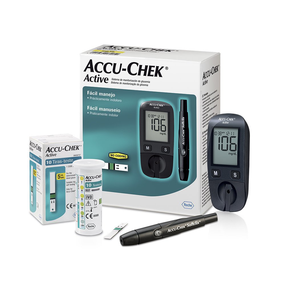 Kit Accu Chek Active Medidor De Glicose Completo Roche | Farmácias Heroos
