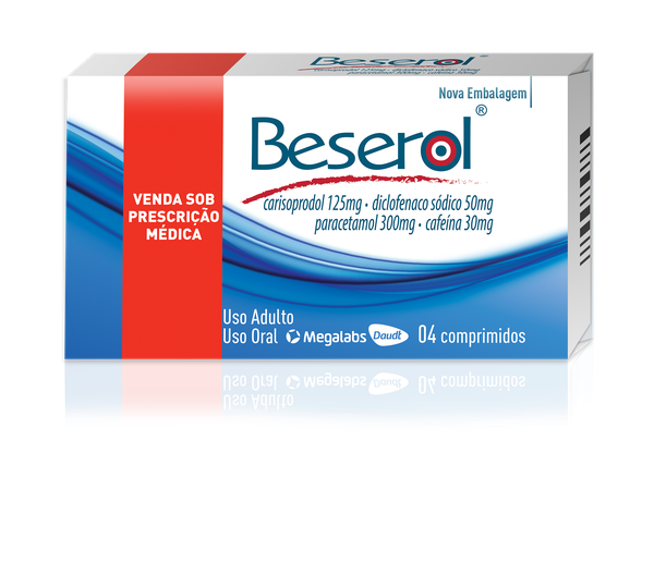 Beserol 300mg + 125mg + 50mg + 30mg, caixa com 4 comprimidos