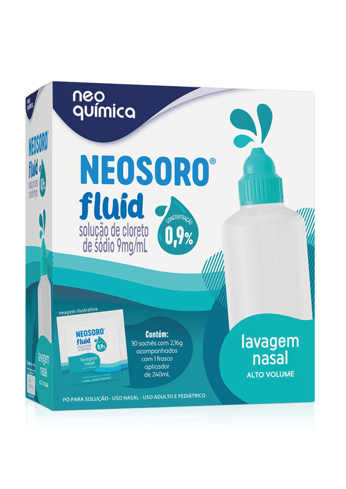 Neosoro Fluid Alto Volume 0,9 para Lavagem Nasal com 30 Sachês e Frasco ...