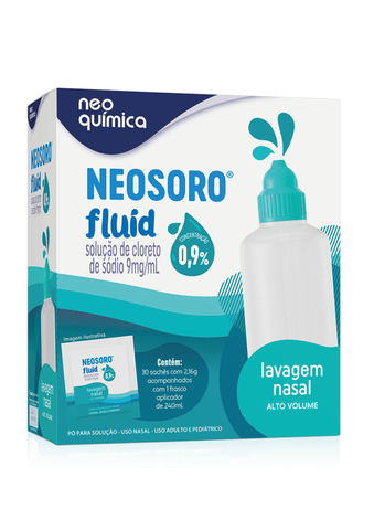 Neosoro Fluid Alto Volume 0,9 para Lavagem Nasal com 30 Sachês e Frasco ...