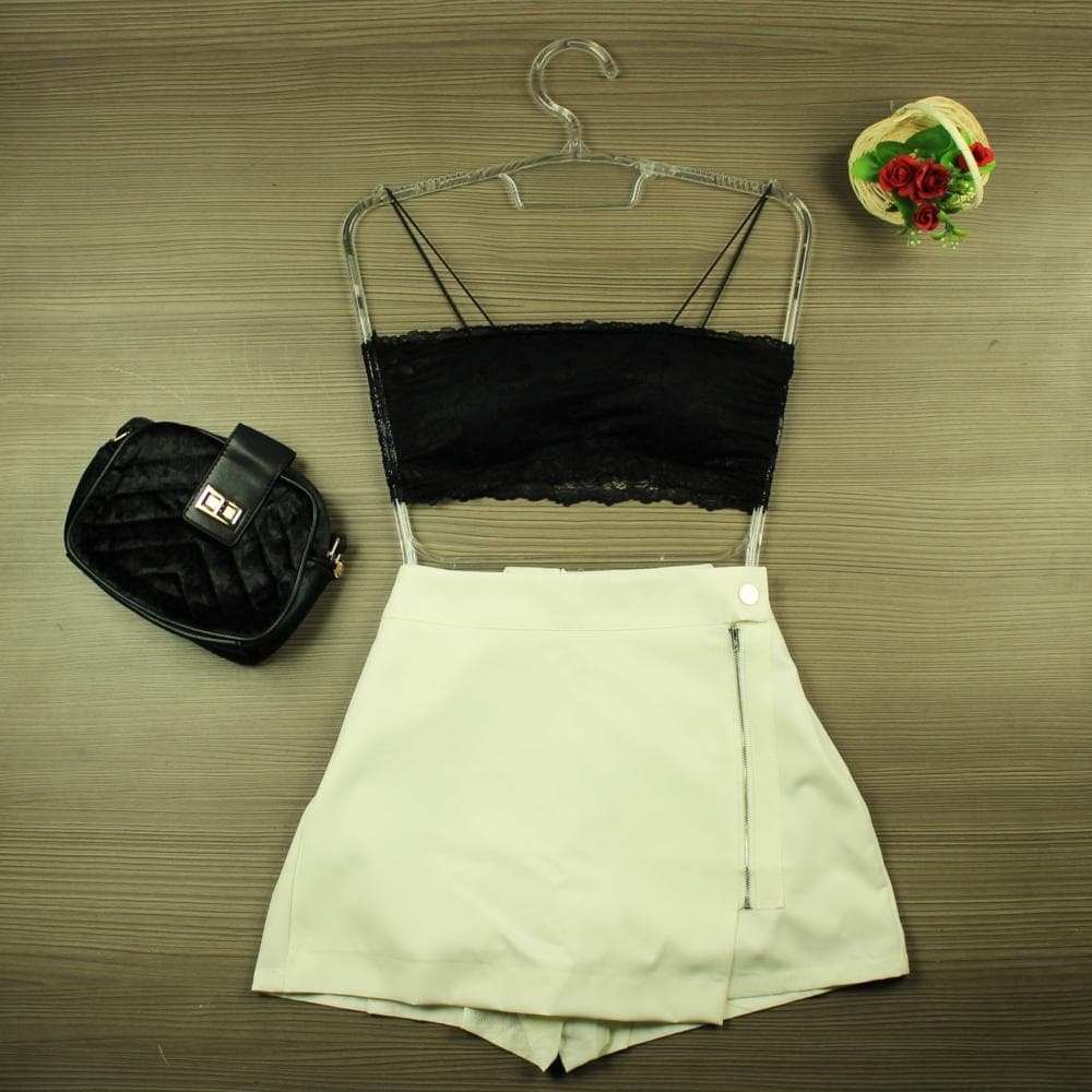 Top Cropped Preto Rendado Alça Fina - Compre Agora - Feira da Madrugada SP