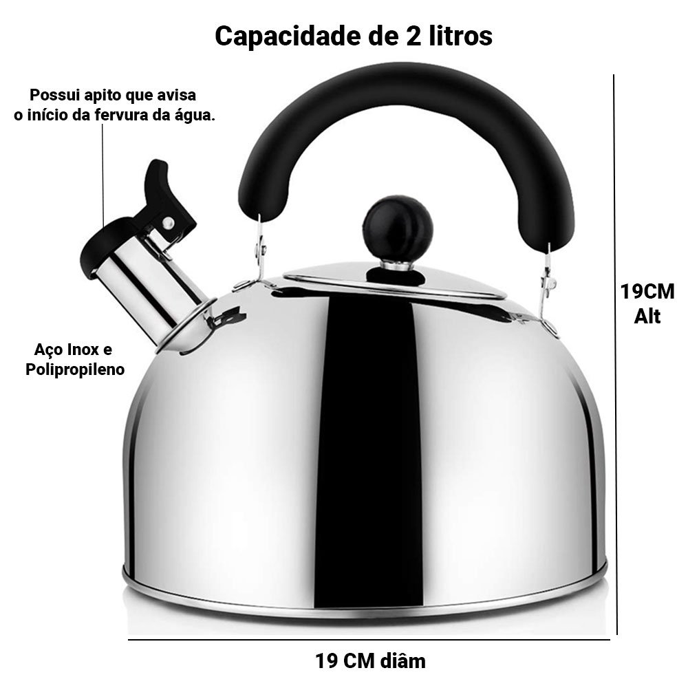 Chaleira C/ Apito 2 Litros Em Aço Inox Chaleira C/ Apito 2 Litros Em Aço Inox