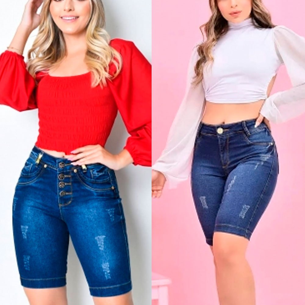 Short Jeans Feminino Pedal Meia Coxa Azul Escuro 36 Ao 46 | - Feira da ...