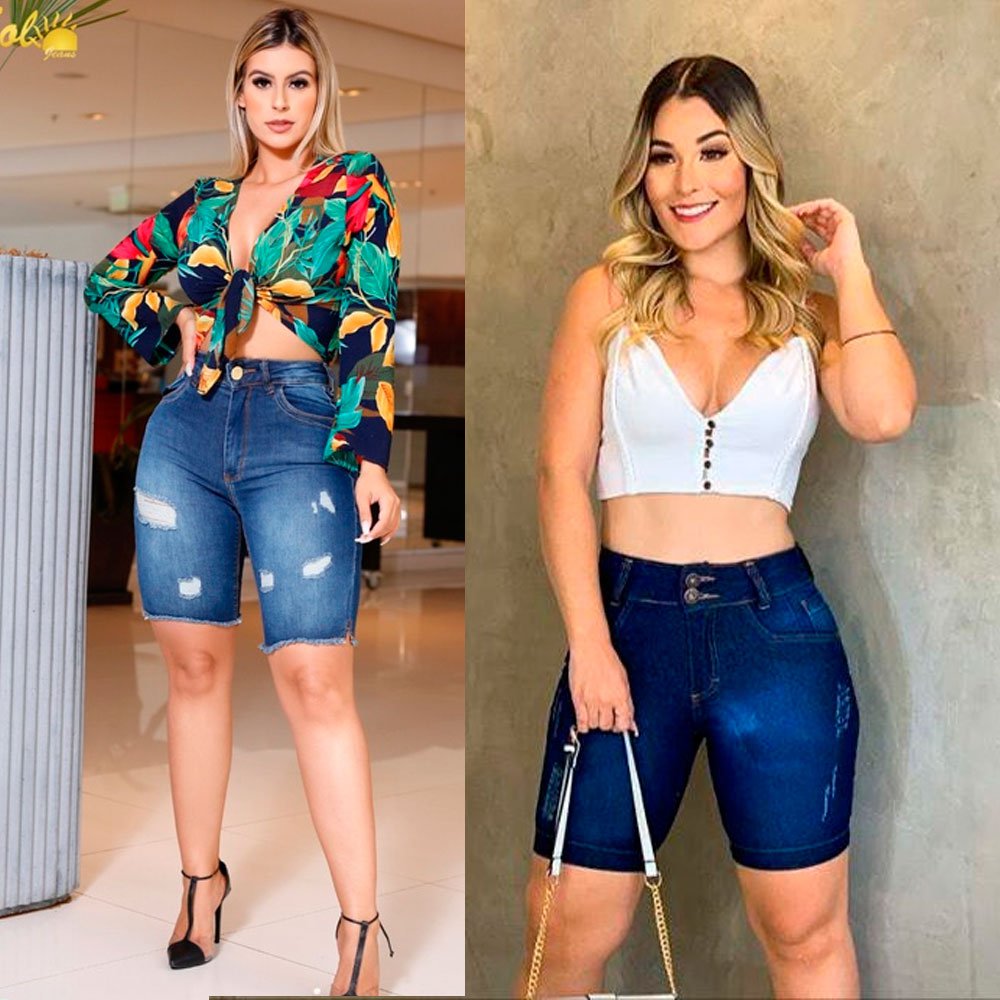 Short Jeans Feminino Pedal Meia Coxa Azul Escuro 36 Ao 46 | - Feira da ...