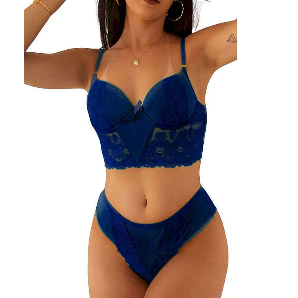 Conjunto Lingerie Sutiã Com Bojo Calcinha De Renda Feira Da