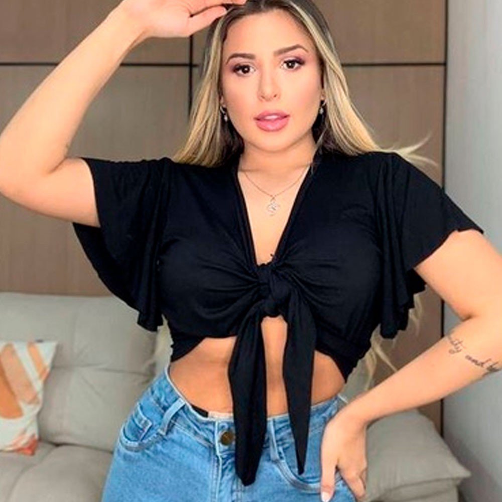 Cropped 2 Em 1 Blusa Feminina Com Amarração Manga Flare - Feira da ... Cropped 2 Em 1 Blusa Feminina Com Amarração Manga Flare - Feira da ...