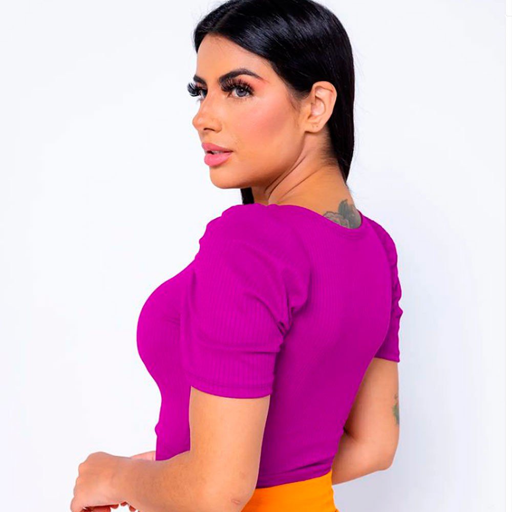 Cropped Blusa Manga Princesa Bufante Canelado Feminina- Feira da ... Cropped Blusa Manga Princesa Bufante Canelado Feminina- Feira da ...
