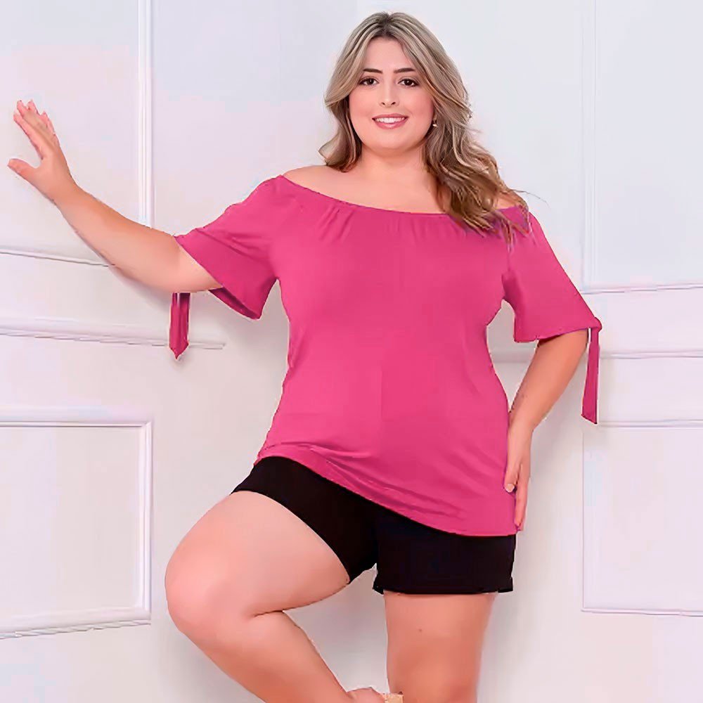 Blusa Plus Size Feminina Ciganinha Ombro A Ombro Com Amarração Feira