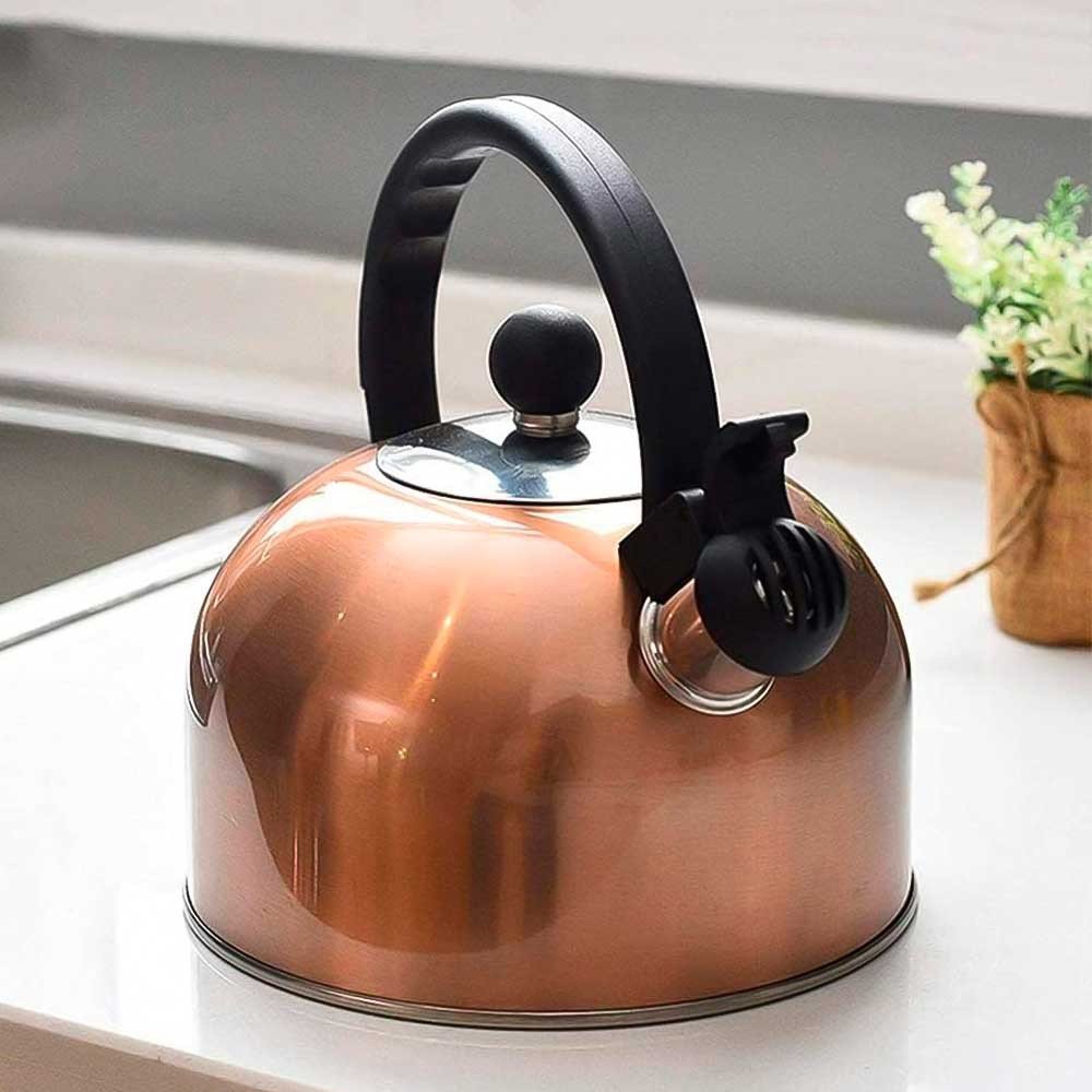 Chaleira Com Apito 2,5 Litros Em Aço Inox Bronze | Feira da Madrugada SP
