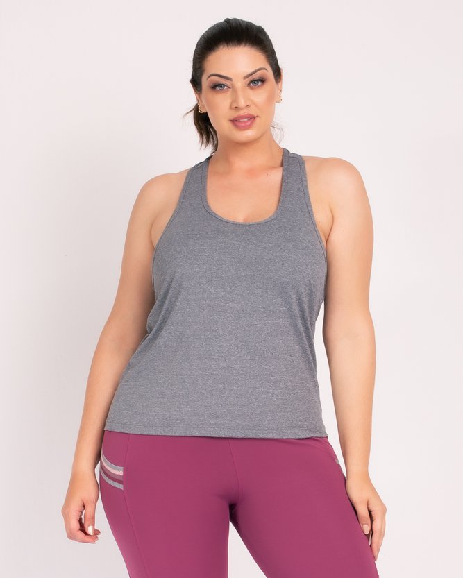 Regata com Elástico nas Costas Cinza Mescla | Guaili | Roupas de Praia ...