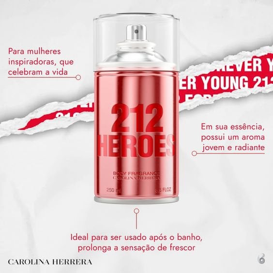 212 Heroes Body Spray Feminino Carolina Herrera 250ml | Lyon Perfumaria