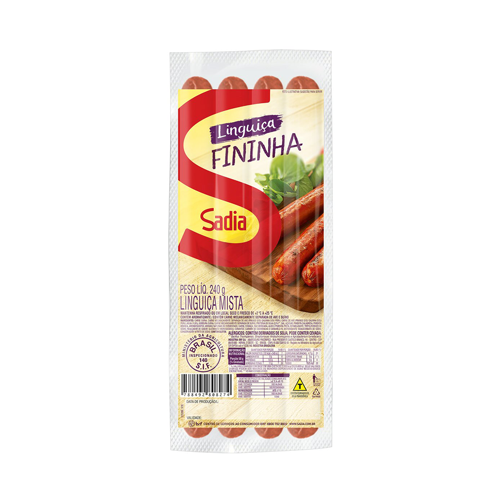 Linguiça Calabresa Defumada Sadia Fininha 240g | Supermercados Pague Menos
