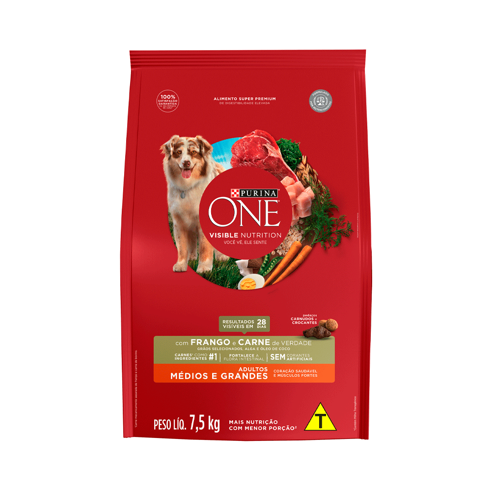 Ração Purina One Cães Adultos Grandes Frango e Carne 7,5kg ...